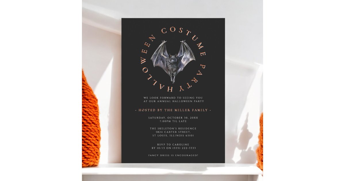 Modern minimal bat Halloween costume party Invitation | Zazzle