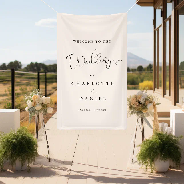 Modern, minimal, beige wedding banner | Zazzle