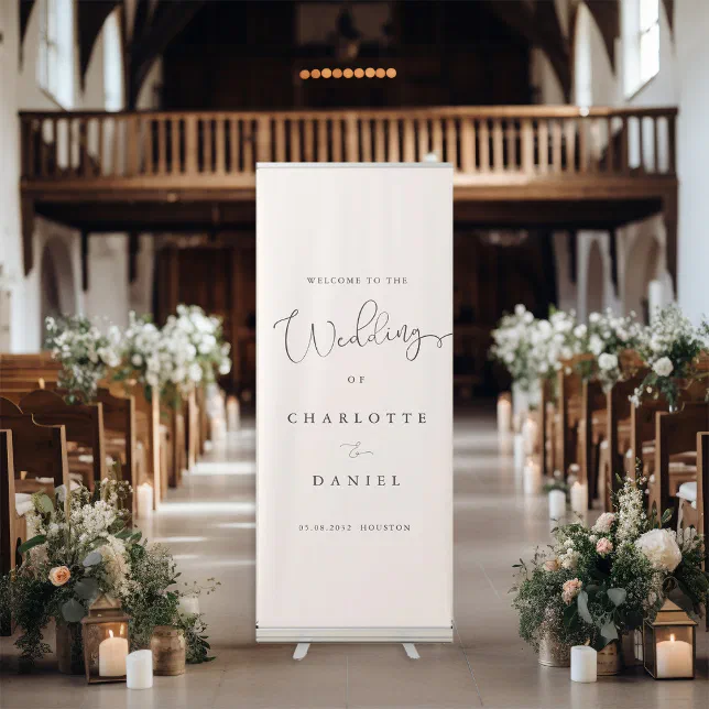 Modern, minimal, beige wedding Retractable Banner | Zazzle