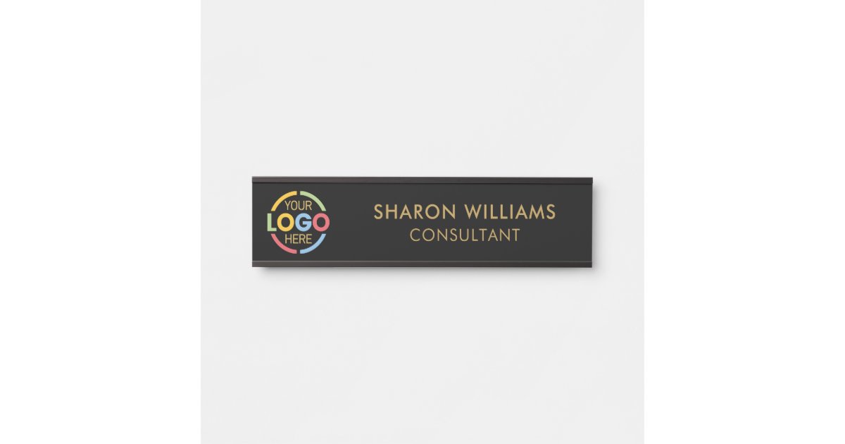 Modern Minimal Black and Gold Custom Business Logo Door Sign | Zazzle