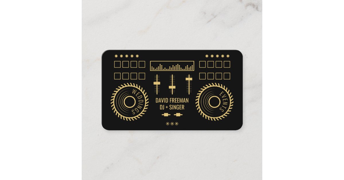 Modern minimal black and gold dj music turntable business card | Zazzle