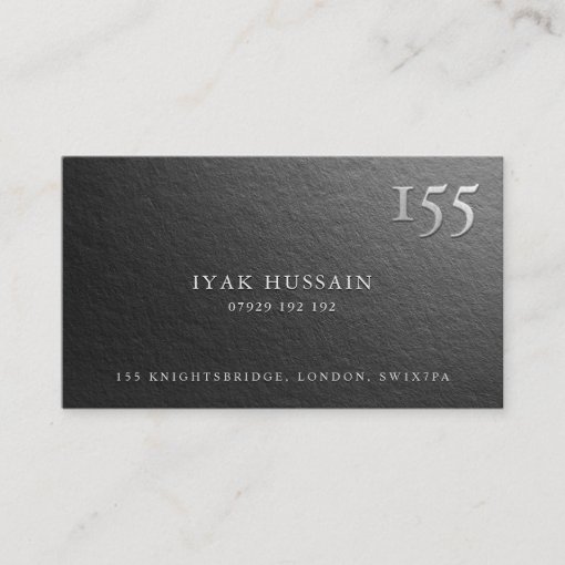 Modern Minimal Black and Silver Foil Embossed Logo Business Card | Zazzle