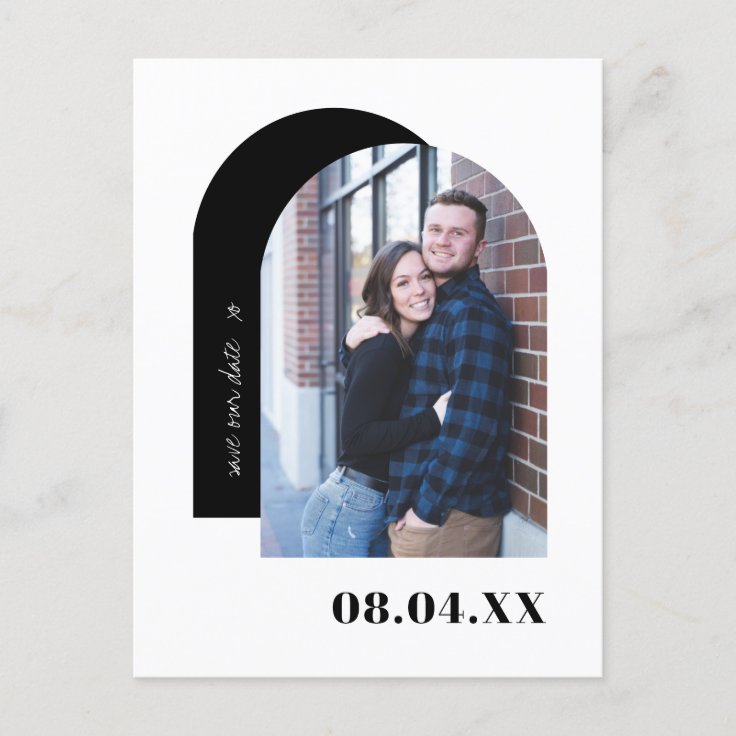 Modern Minimal Black and White Custom Photo Announcement Postcard | Zazzle