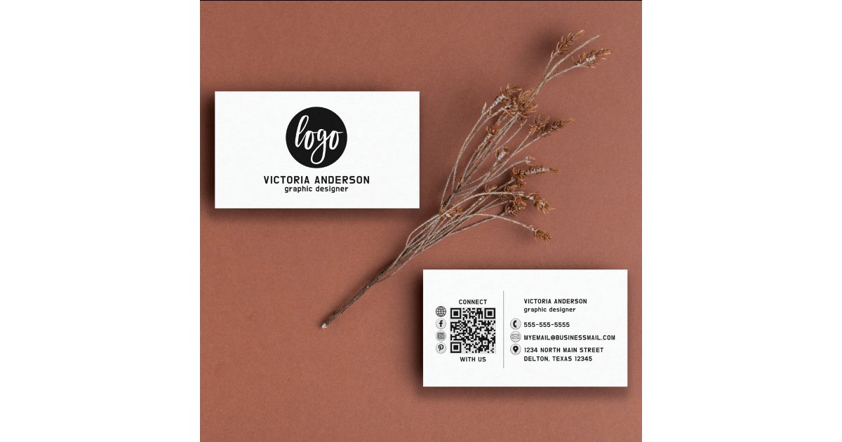 Modern Minimal Black and White Logo QR Code Business Card | Zazzle