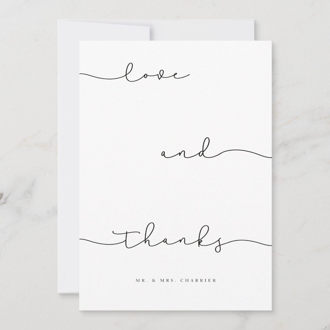 Modern Minimal Black Love & Thanks Script Photo Thank You Card | Zazzle
