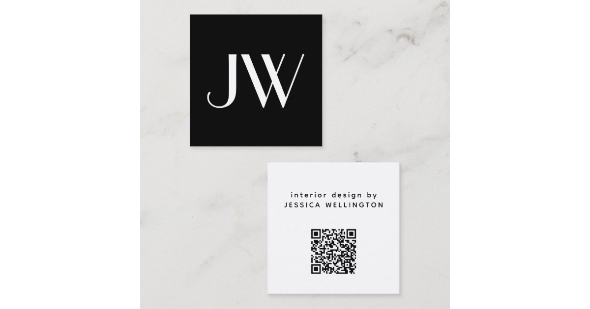 Modern Minimal Black Monogram Design QR Code Square Business Card | Zazzle