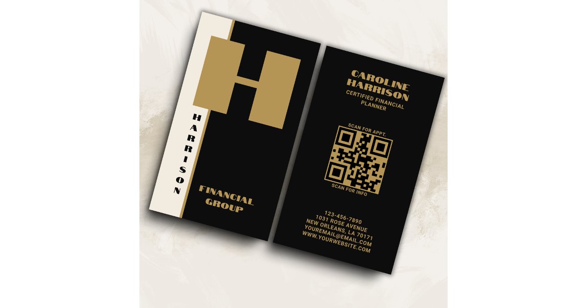 Modern Minimal Black Monogram Vertical QR code Business Card | Zazzle