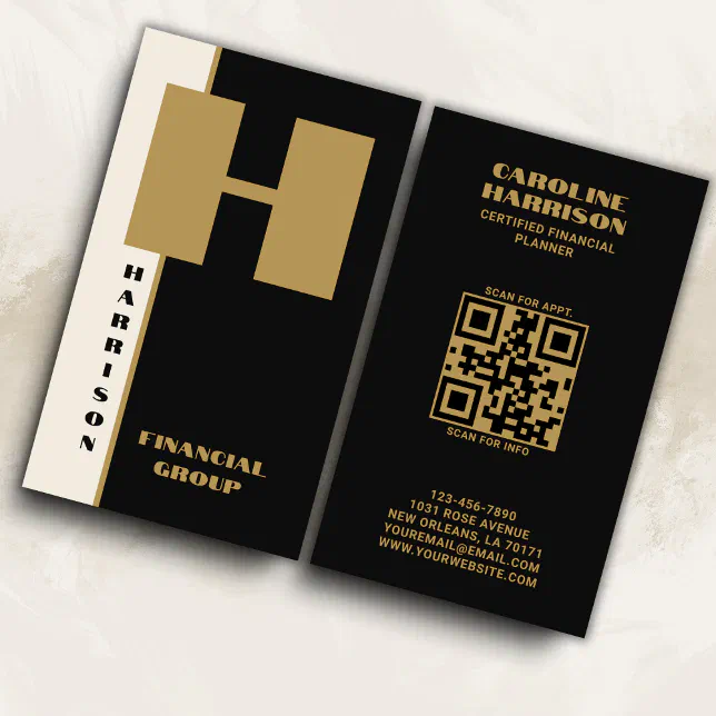 Modern Minimal Black Monogram Vertical QR code Business Card | Zazzle