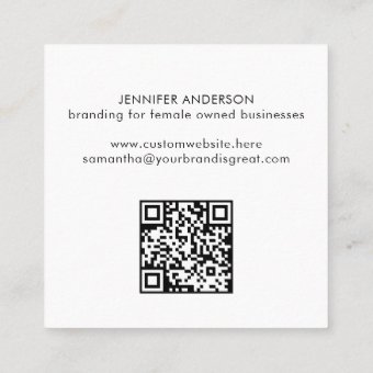 Modern Minimal Black Typography Custom QR Code Square Business Card ...