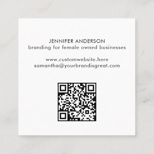 Modern Minimal Black Typography Custom QR Code Square Business Card ...