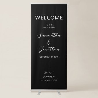 Modern Minimal Black Wedding Welcome Retractable Retractable Banner ...