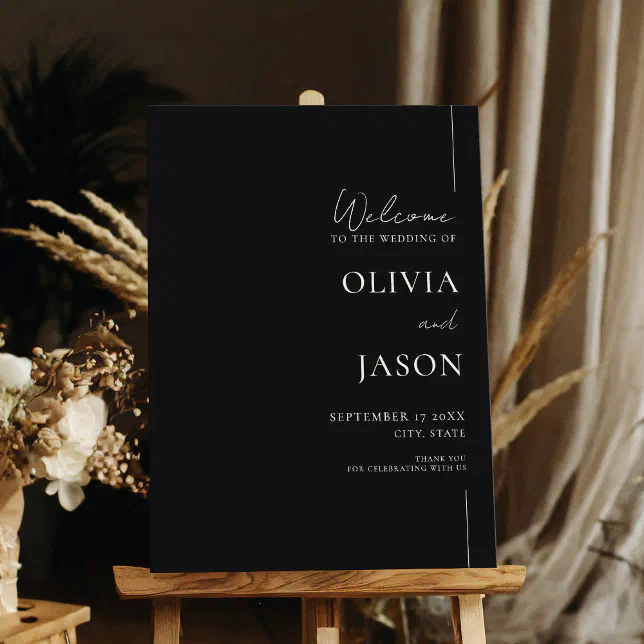 Modern Minimal Black Wedding Welcome Sign | Zazzle