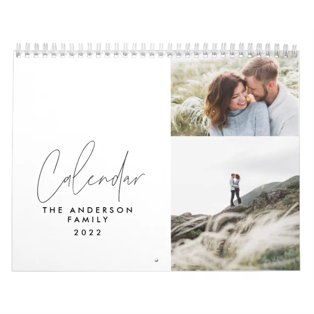 Modern minimal black white 3 photo family chic calendar | Zazzle