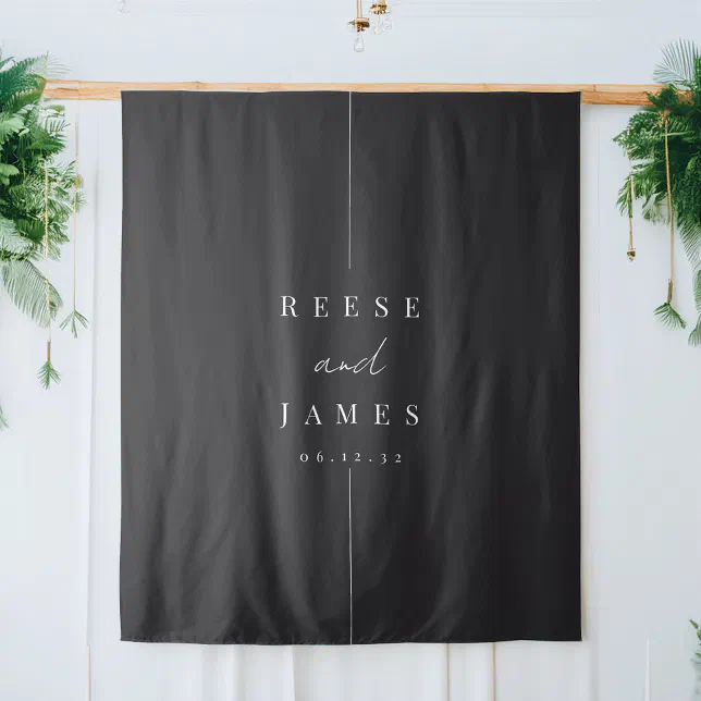 Modern Minimal Black & White Wedding Backdrop | Zazzle