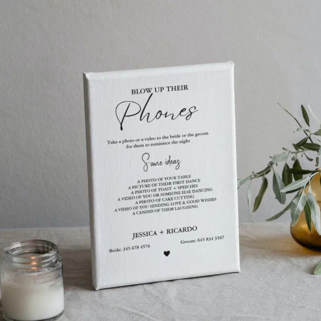 Modern Minimal Blow up their phone wedding photo Pedestal Sign | Zazzle