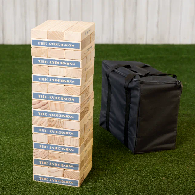 Modern Minimal Blue Custom Name Topple Tower | Zazzle