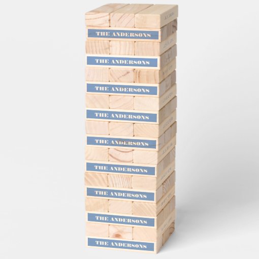 Modern Minimal Blue Custom Name Topple Tower | Zazzle