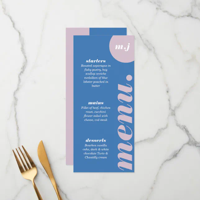 Modern Minimal Blue & Purple Retro Arch Bold Menu | Zazzle
