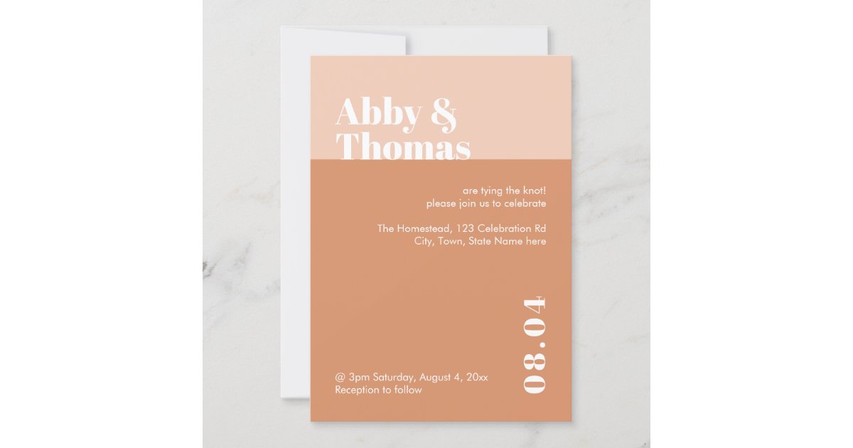 Modern Minimal Blush Pink Tan Color Simple Wedding Invitation | Zazzle