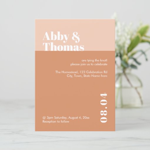 Modern Minimal Blush Pink Tan Color Simple Wedding Invitation | Zazzle