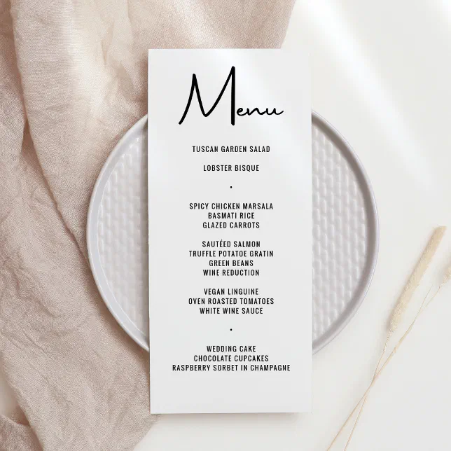 Modern Minimal Bold Calligraphy Wedding Dinner Menu | Zazzle