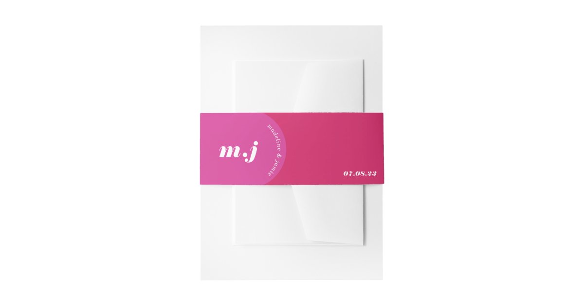 Modern Minimal Bold Pink Retro Arch Bold Monogram Invitation Belly Band ...