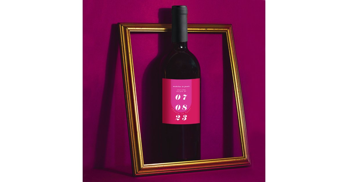Modern Minimal Bold Pink Retro Arch Bold Wine Label | Zazzle