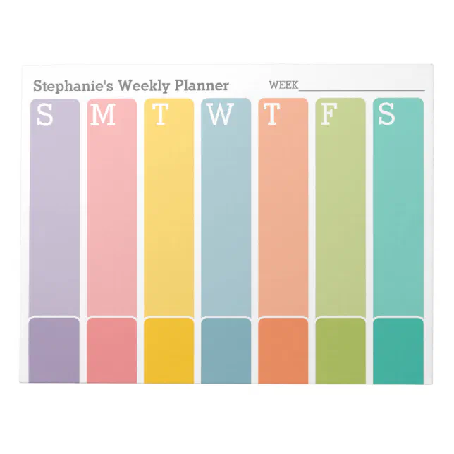 Modern Minimal Bright Weekly Planner with Name Notepad | Zazzle