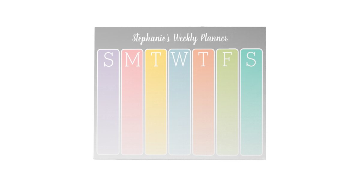 Modern Minimal Bright Weekly Planner with Name Notepad | Zazzle