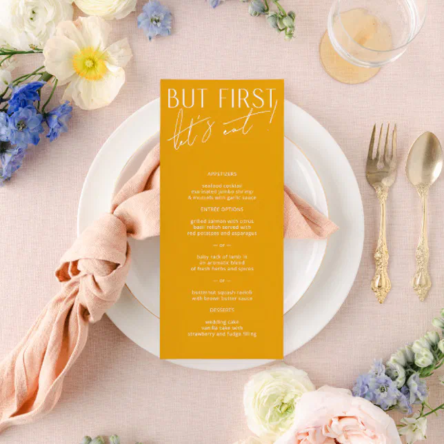 Modern Minimal Bright Yellow Wedding Dinner Menu | Zazzle