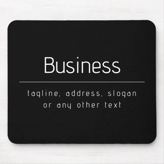 Modern Minimal Business Name & other Info | Black Mouse Pad | Zazzle