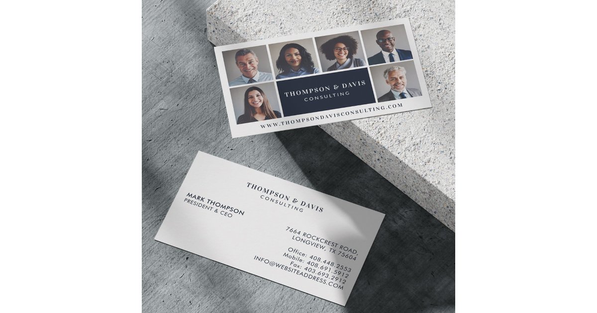 Modern & Minimal Business Team Members Photo Grid Business Card | Zazzle