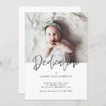 Modern Minimal Calligraphy Baby Photo Dedication Invitation | Zazzle