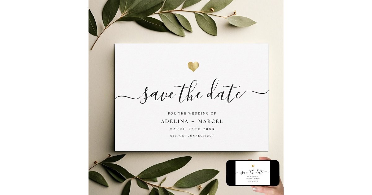 Modern Minimal Calligraphy Chic Gold Save The Date | Zazzle