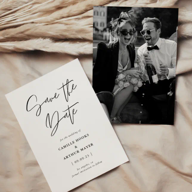 Modern Minimal Calligraphy Photo Save The Date | Zazzle