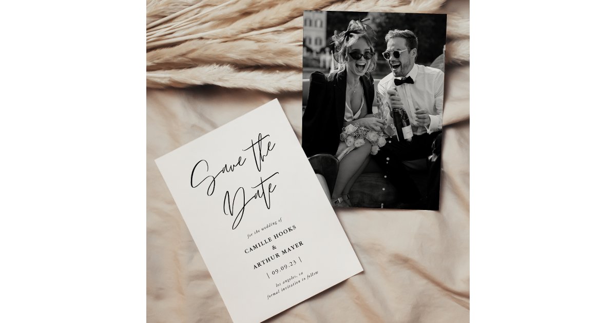 Modern Minimal Calligraphy Photo Save The Date | Zazzle