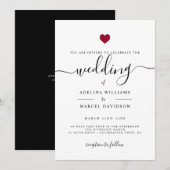 Modern Minimal Calligraphy Red Heart Wedding Invitation | Zazzle
