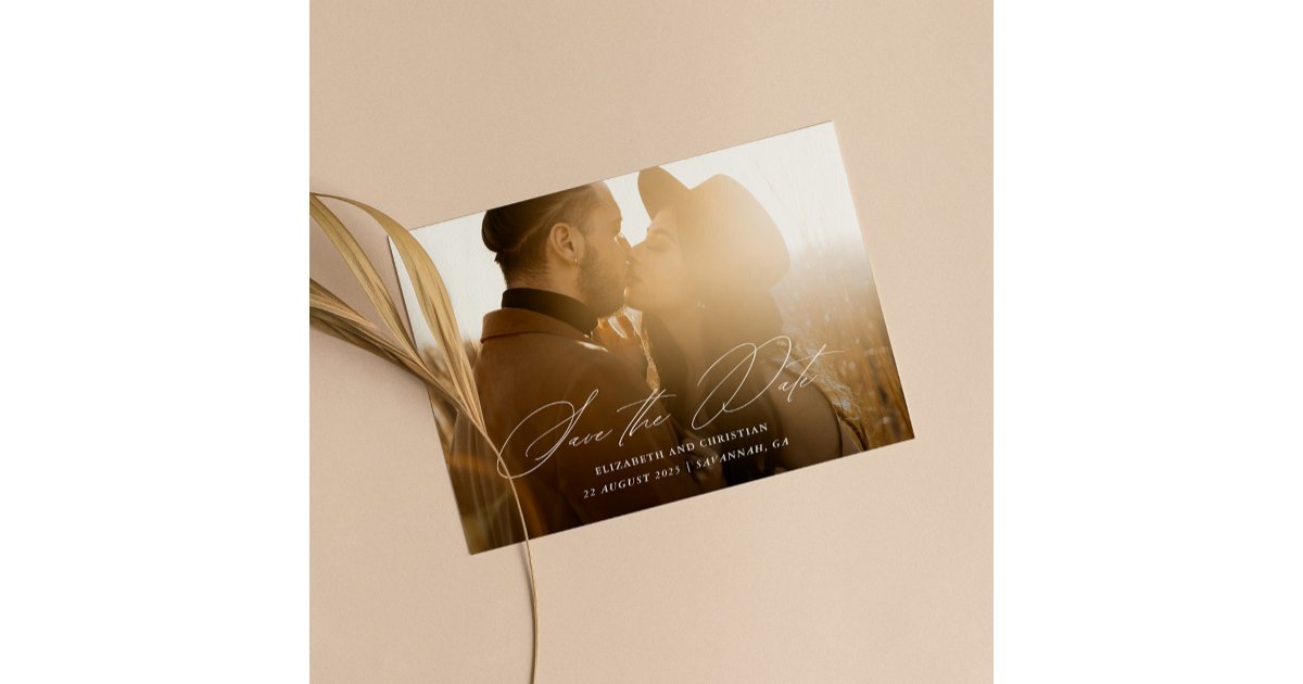Modern Minimal Calligraphy Script Full Photo Save The Date | Zazzle