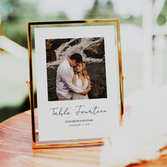 Modern Minimal Calligraphy Script Photo Wedding Table Number | Zazzle