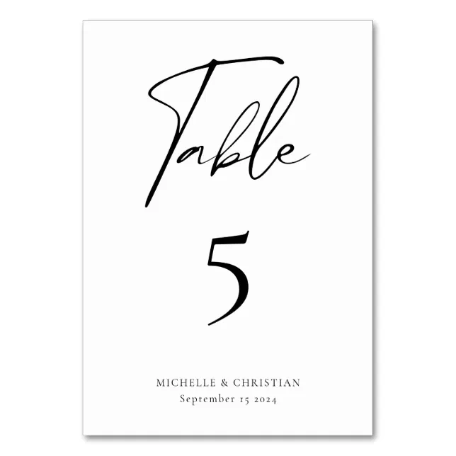 Modern Minimal Calligraphy Script Wedding Table Number | Zazzle