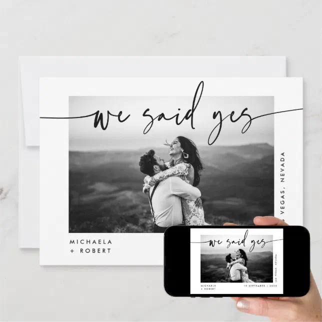 Modern Minimal Calligraphy We Said Yes Wedding Announcement | Zazzle