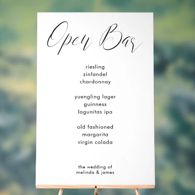 Modern Minimal Calligraphy White Bar Menu Wedding Acrylic Sign | Zazzle