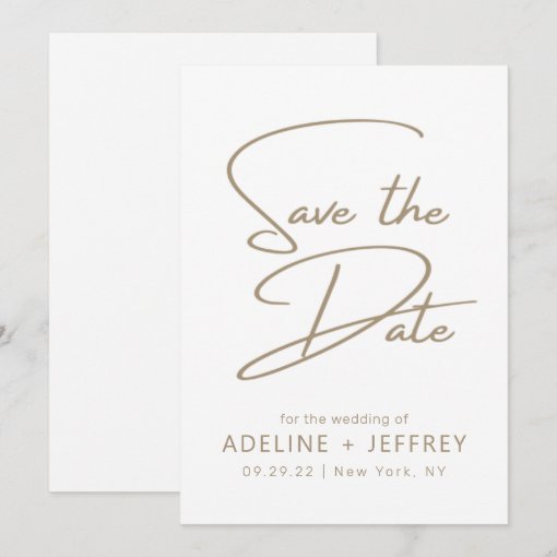Modern Minimal Calligraphy White Gold Wedding Save The Date | Zazzle
