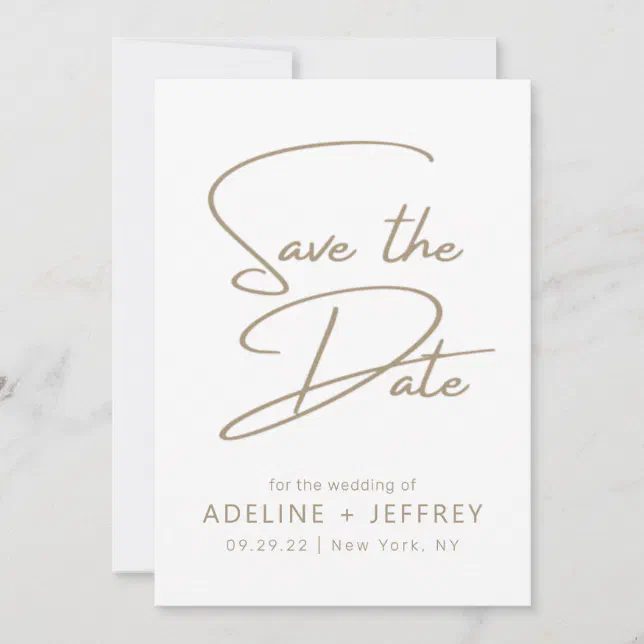 Modern Minimal Calligraphy White Gold Wedding Save The Date | Zazzle