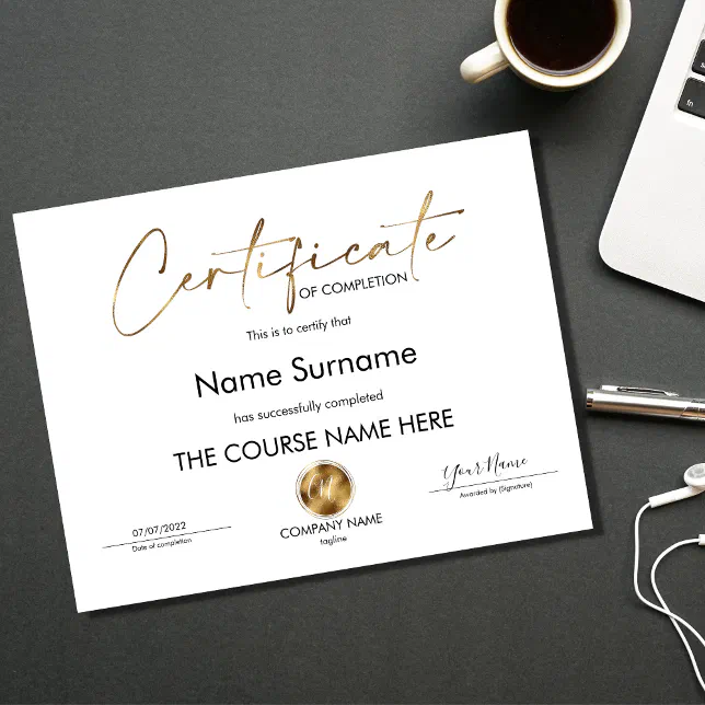Modern Minimal Certificate of Completion Award | Zazzle