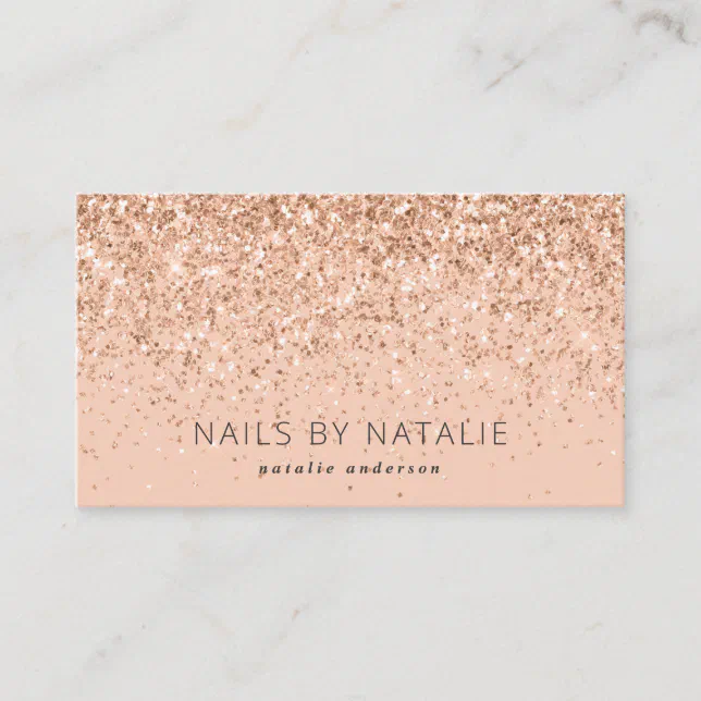 Modern minimal chic peach glitter girly business card | Zazzle