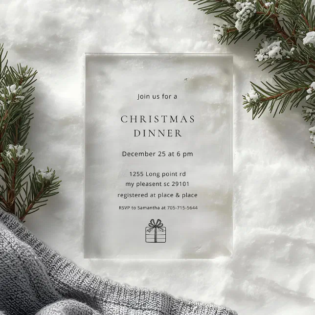 Modern Minimal Christmas Dinner Acrylic Invitations | Zazzle