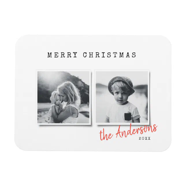 Modern minimal Christmas multi photo Holiday Card Magnet | Zazzle