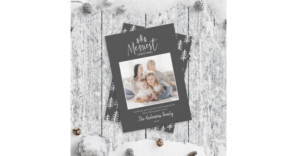 Modern minimal Christmas rustic stylish 1 photo Holiday Card | Zazzle