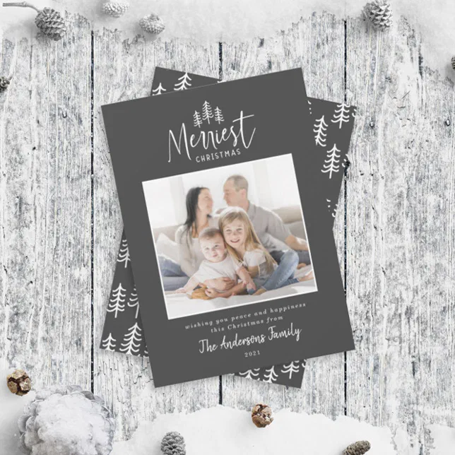 Modern minimal Christmas rustic stylish 1 photo Holiday Card | Zazzle